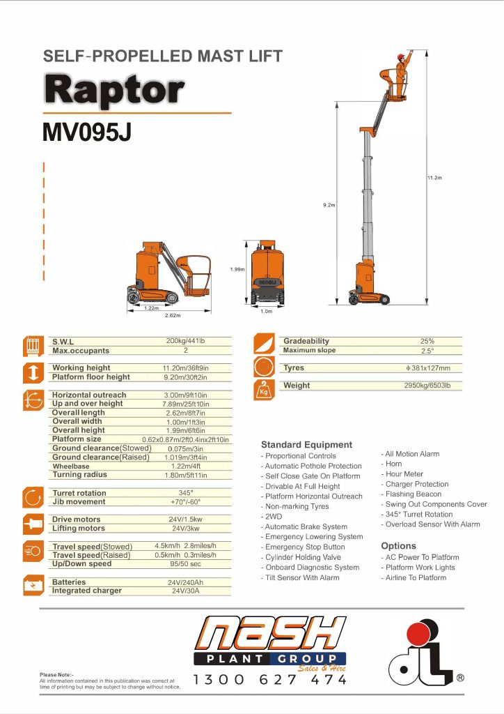 Dingli MV095J Raptor 36ft Manlift – Nash Plant Group